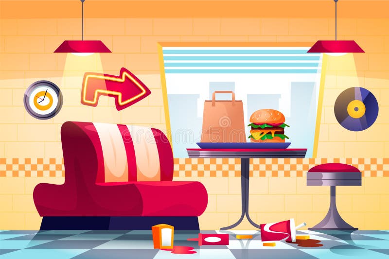 Fast Food Restaurant Cartoon Composition Stock Photo - Image of menu ...