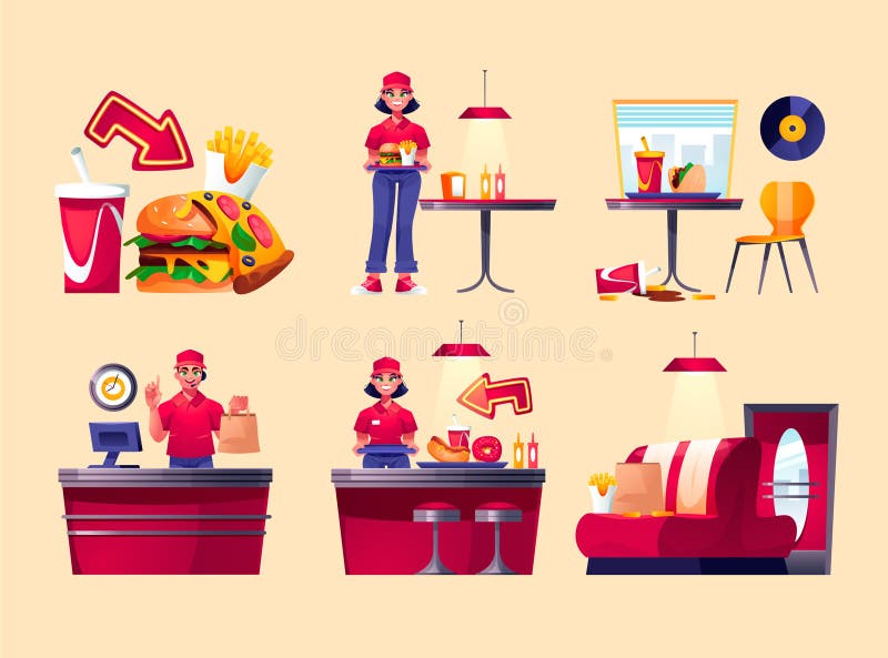 Fast Food Restaurant Cartoon Mini Composition Set Stock Illustration ...