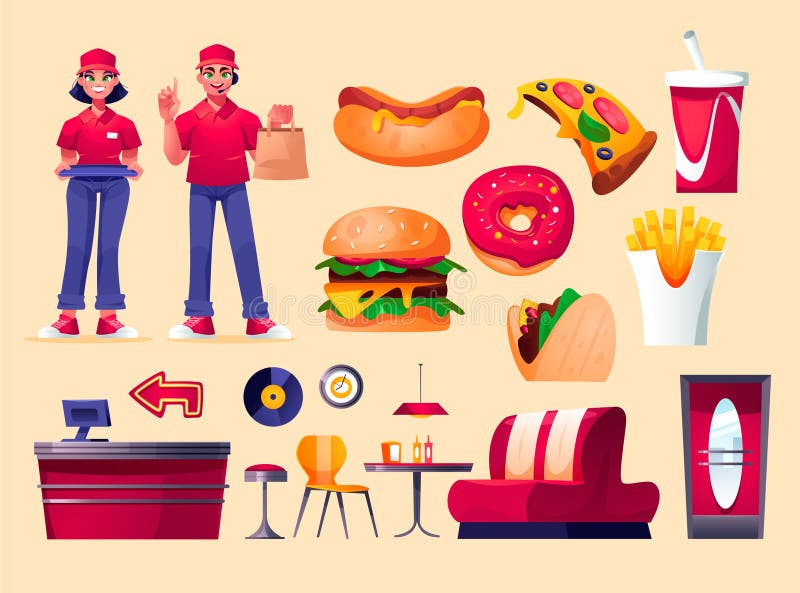 Fast Food Restaurant Cartoon Mini Composition Set Stock Illustration ...
