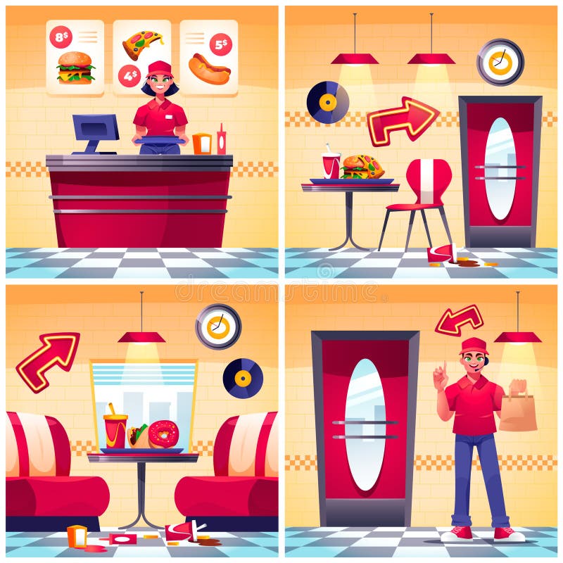 Fast Food Restaurant Cartoon Mini Composition Set Stock Illustration ...