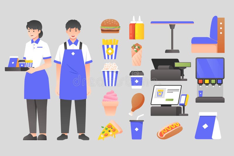 Fast Food Restaurant Cartoon Set Stock Illustration - Illustration of ...