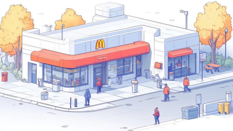 Fast Food Restaurant Exterior Design with Bench Stock Illustration ...