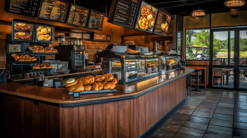 The Fast Food Restaurant Has an Interior Designed in a Modern ...