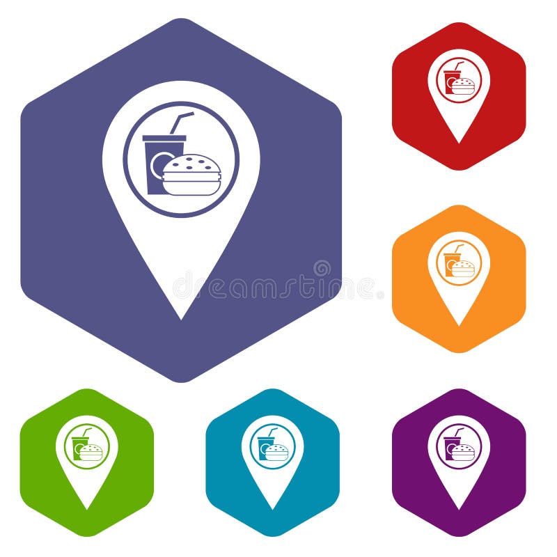 Fast Food and Restaurant Map Pointer Icons Set Stock Vector ...