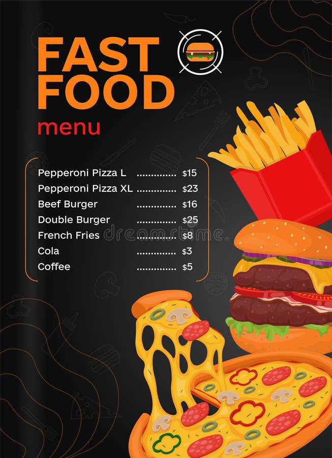 Coffee Menu Vector Banner Hand Drawn Black and Orange Hand Drawn Stock ...