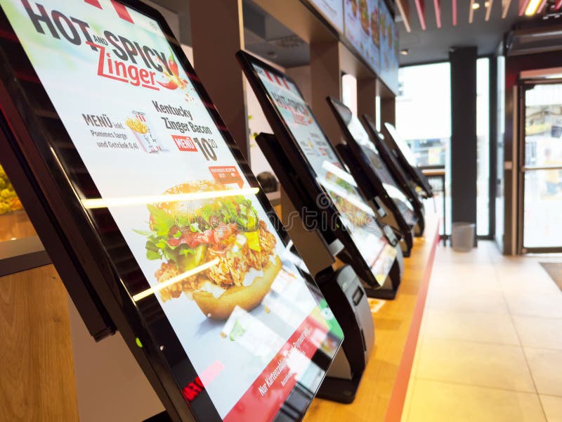 Fast Food Restaurant Ordering Kiosks with Digital Screens Editorial ...