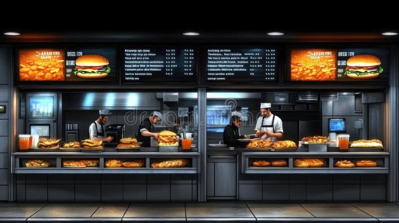 Fast Food Restaurant Scene stock illustration. Illustration of dinner ...