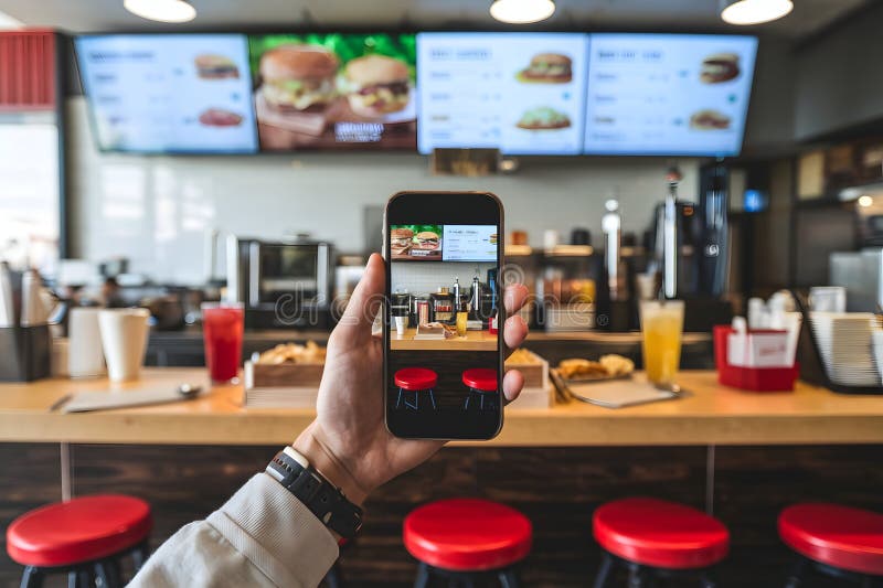 Fast Food Restaurant Smartphone Hand Holding Smartphone Near Fast Food ...