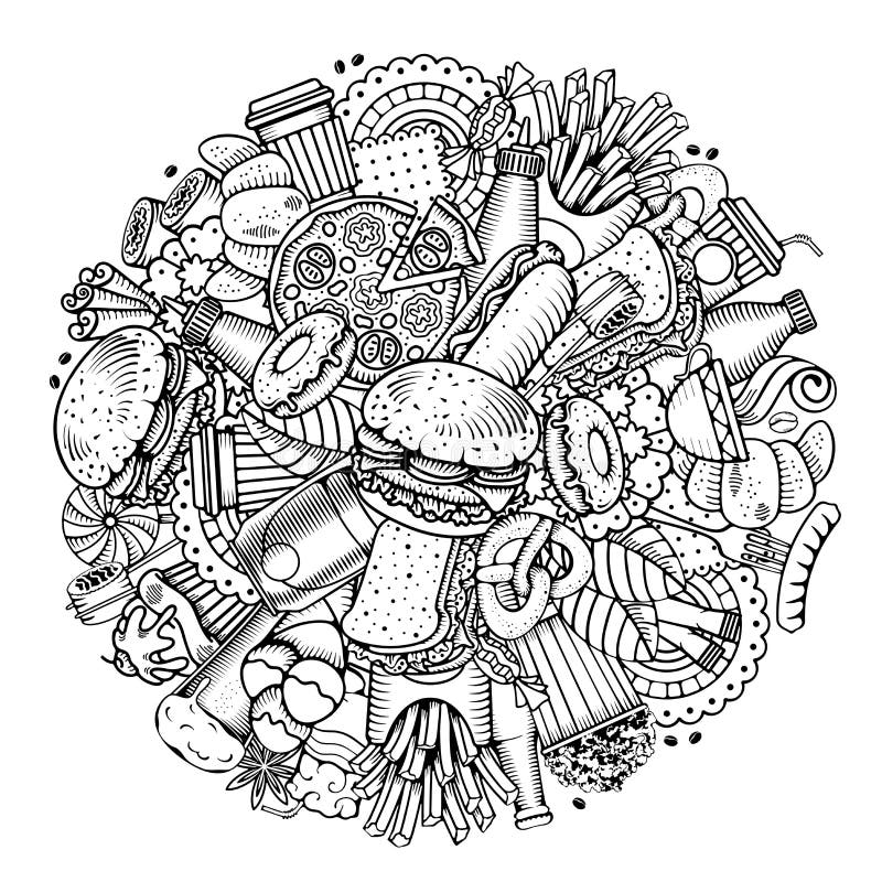 Fast Food Round Design stock vector. Illustration of bierdeckel - 78081762