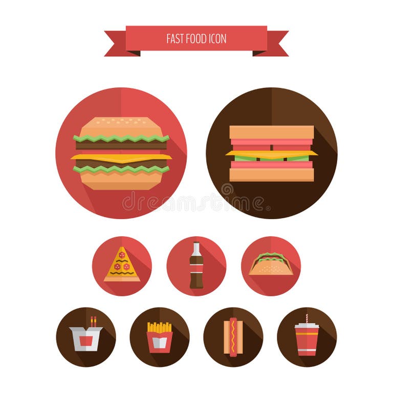 Fast Food Round Icon. Flat Design. Vector Illustration. Stock Vector ...