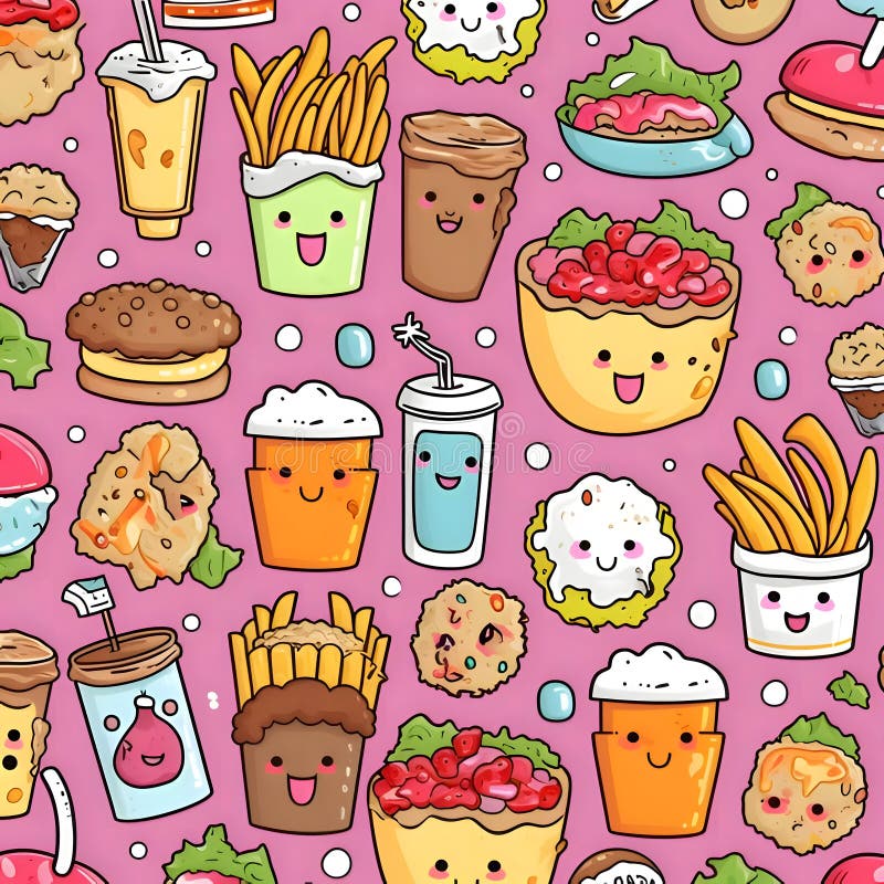 Fast Food Seamless Pattern. Cute Fast Food Background Stock Vector ...