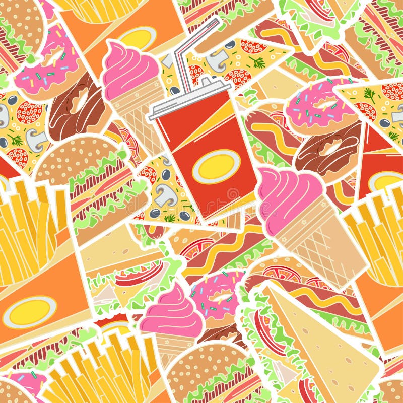 Fast Food Seamless Pattern. Stock Vector - Illustration of pattern ...