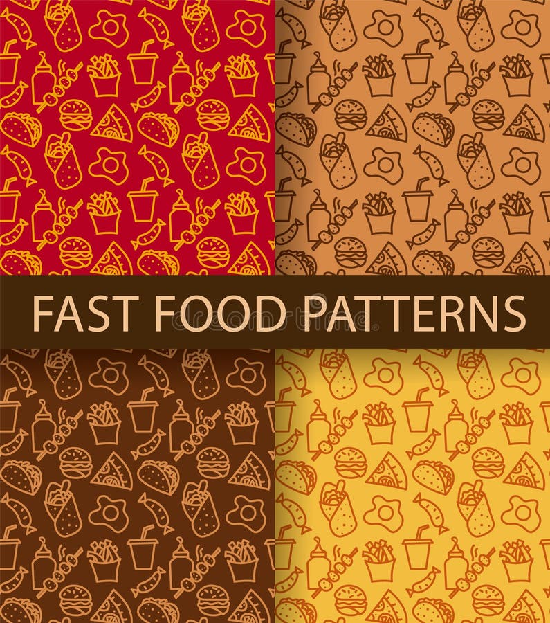 Fast Food Seamless Patterns Stock Vector - Illustration of meal, drink ...