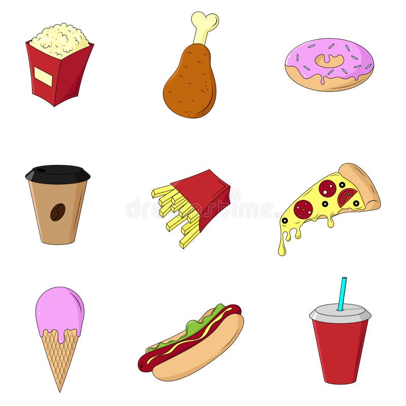 Fast Food Set. Vector Cartoon Illustrations Stock Illustration ...