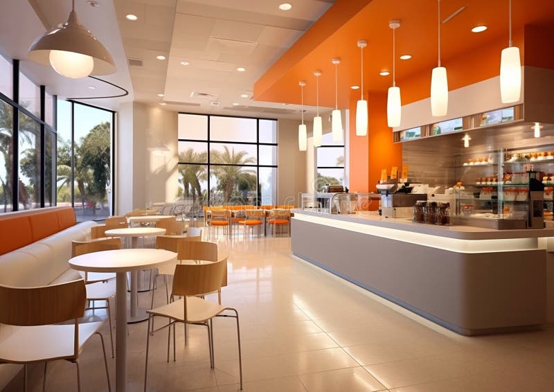 Fast Food and Snack Cafeteria Cafe with Modern Interior Style.Empty.AI ...