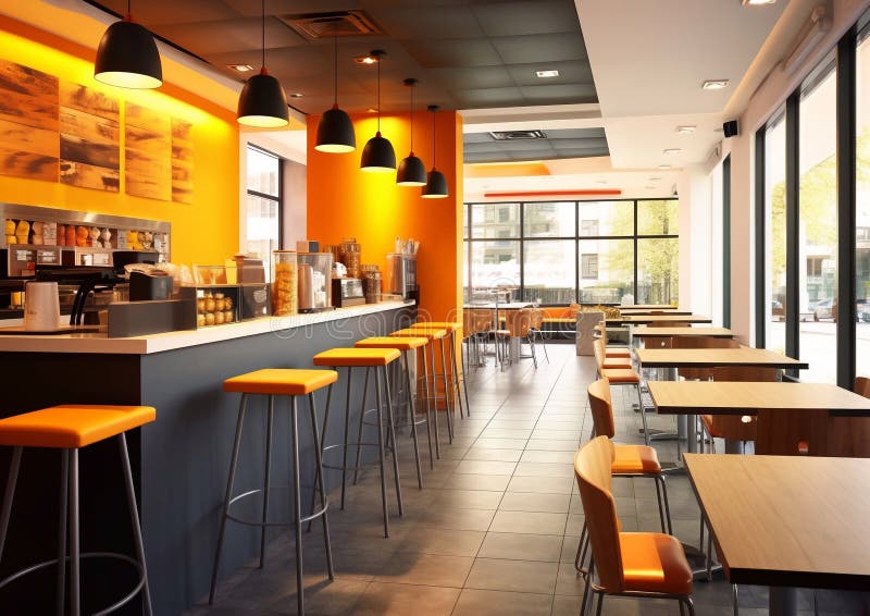 Fast Food and Snack Cafeteria Cafe with Modern Interior Style.Empty.AI ...