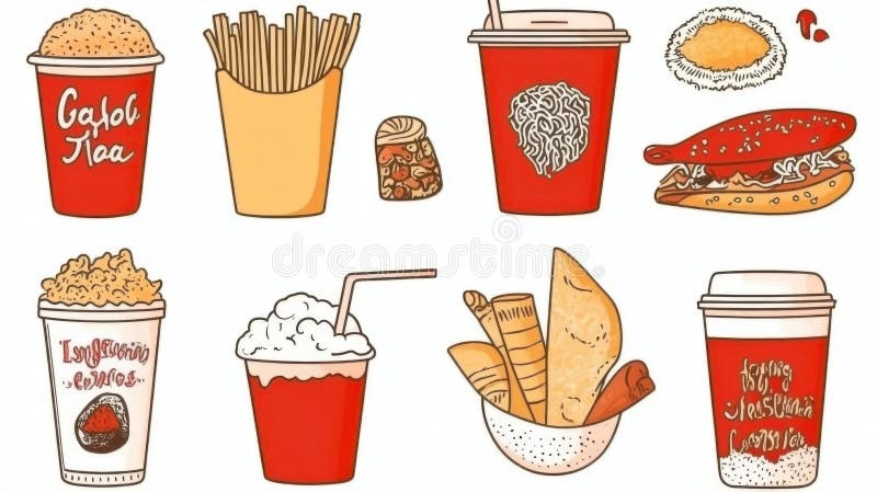 Fast Food, Snacks, Drinks, a Collection Stock Illustration ...