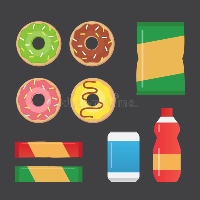 Fast Food Snacks and Drinks Flat Icons. Vending Machine Products Stock ...