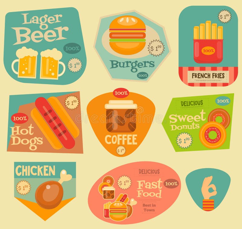 Food Stickers Set stock vector. Illustration of meal - 69367868