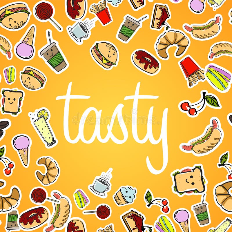 Fast Food Template on Paper. Stock Vector - Illustration of colorful ...