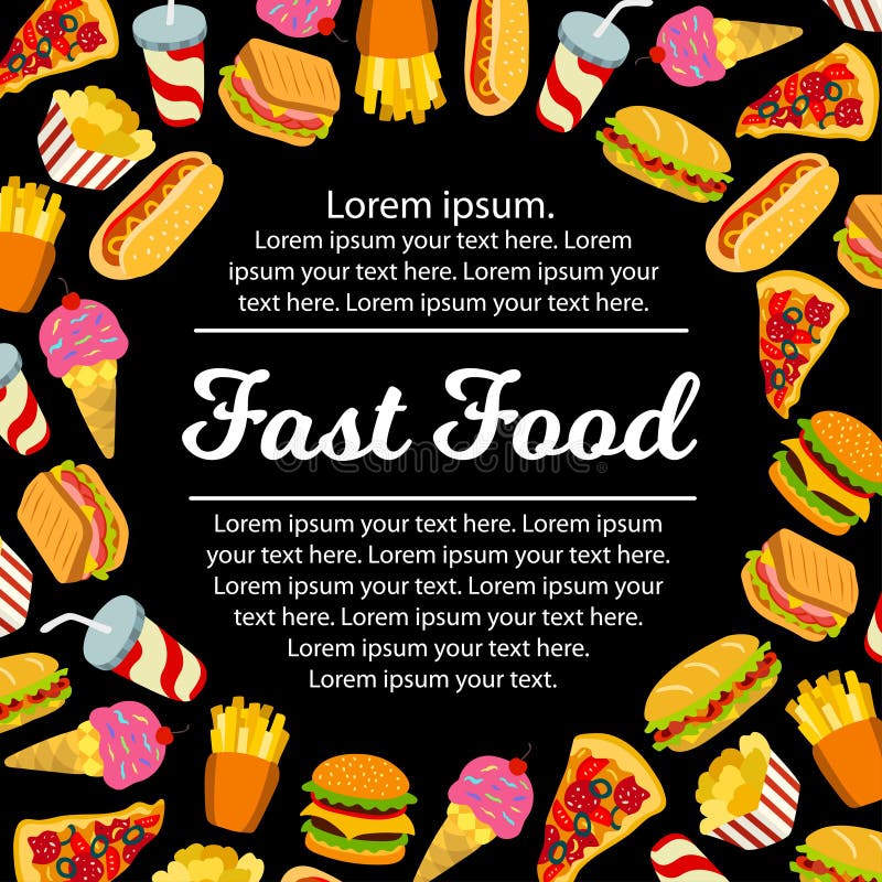 Fast Food Vector Frame. stock vector. Illustration of dinner - 127927192