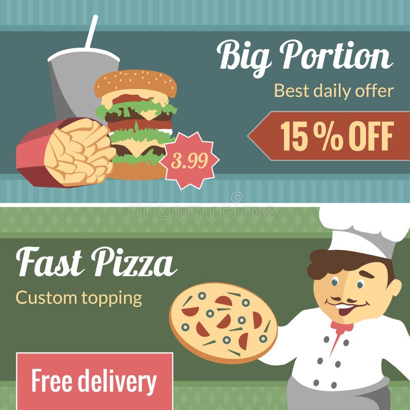 Fast Food Vector Horizontal Banner Set Stock Vector - Illustration of ...