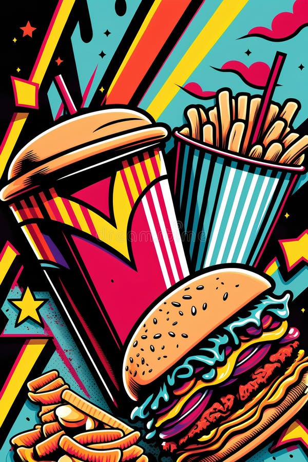 Fast Food Vector Illustration in Pop Art Comic Style. Fast Food Poster ...