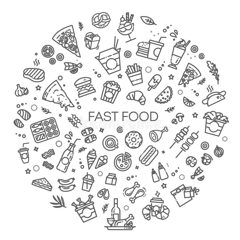 Fast Food Vector Outline Icons Set. Cooking Stock Vector - Illustration ...