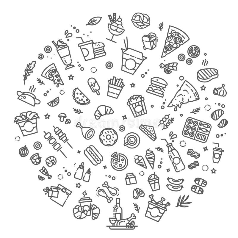 Fast Food Vector Outline Icons Set. Cooking Stock Vector - Illustration ...