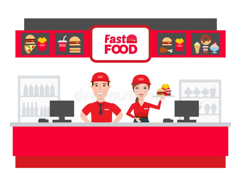 Fast Food Worker Man and Woman in Uniform Stock Vector - Illustration ...