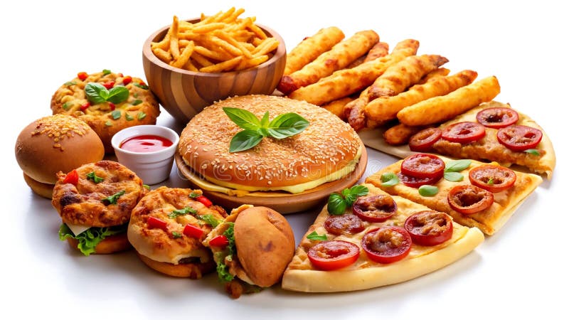 Fast Foods or Junk Foods. AI Generated Illustration Stock Image - Image ...