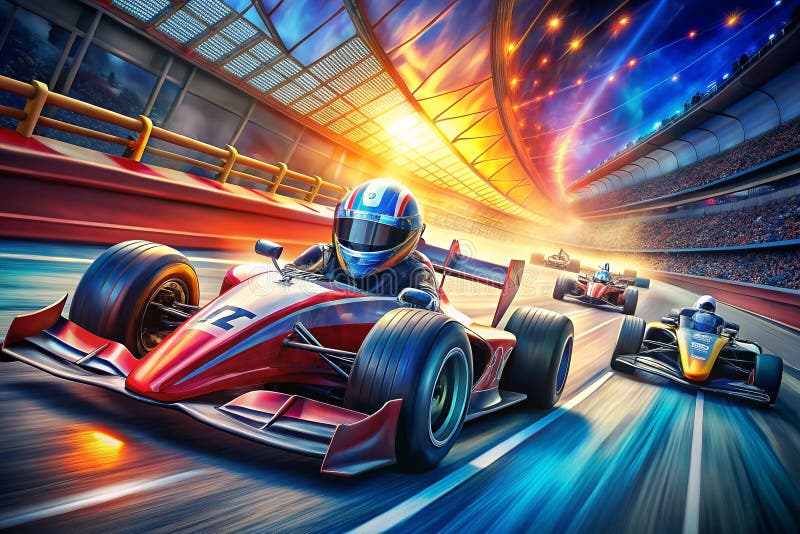 Fast Formula Race Cars Speeding on Track Stock Illustration ...