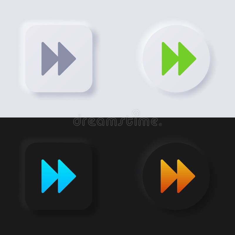 Fast Forward Symbol Button Icon Set, Multicolor Neumorphism Button Soft ...