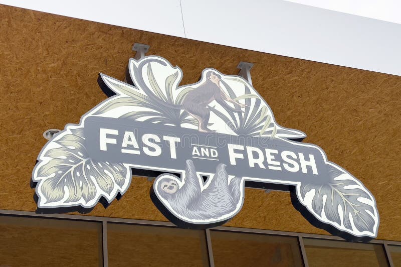 Fast and Fresh Cafe Sign with Sloths and Tropical Leaves Editorial ...