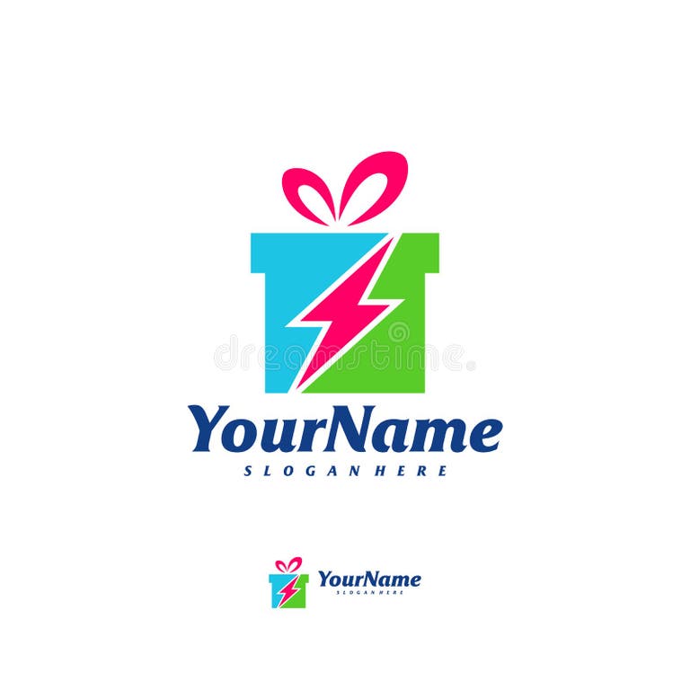 Fast Gift Logo Design Template. Thunder Gift Logo Concept Vector Stock ...