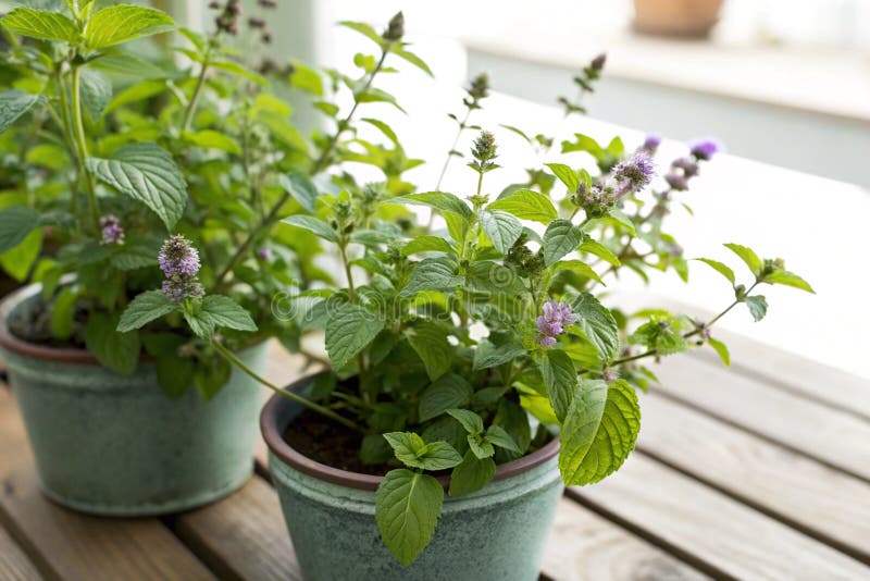 Fast-Growing Peppermint in Pots Stock Illustration - Illustration of ...