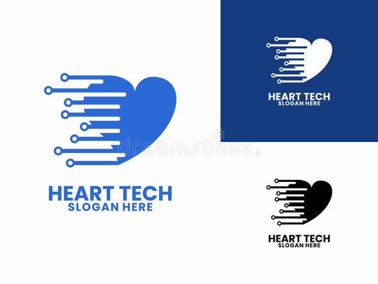 Fast Heart Technology Logo Design Vector. Heart or Love Tech Network ...