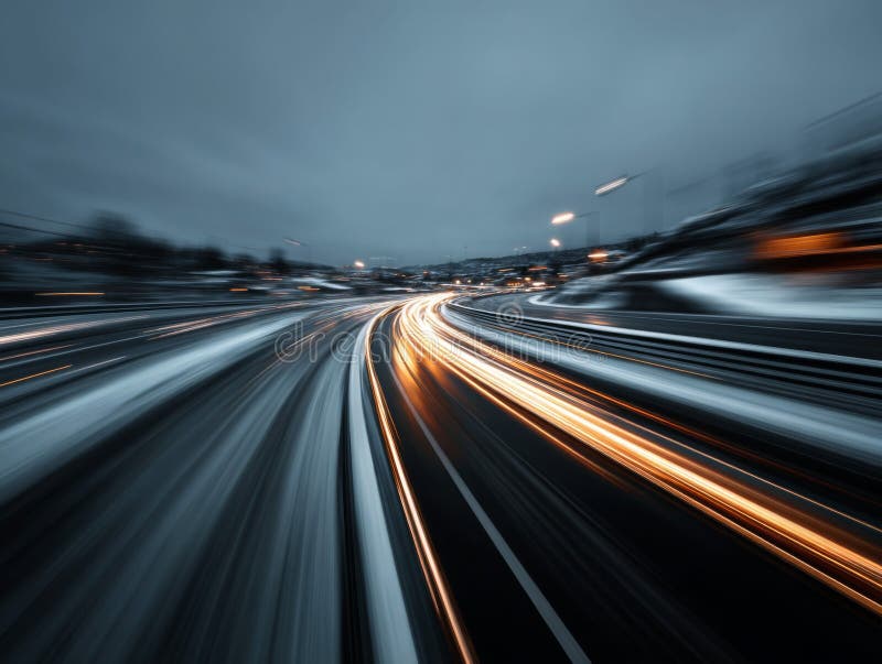 Fast Highway Traffic at Night in Winter Stock Illustration ...