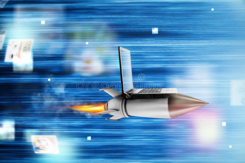 Fast Internet Concept with a Laptop Over a Rocket Stock Illustration ...
