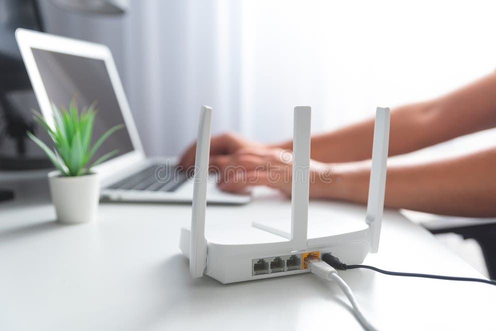 Fast Internet Concept with Modern WiFi Router Stock Photo - Image of ...