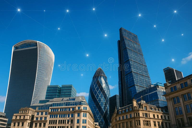 Fast Internet Connection in the City of London at Night. Concept of ...