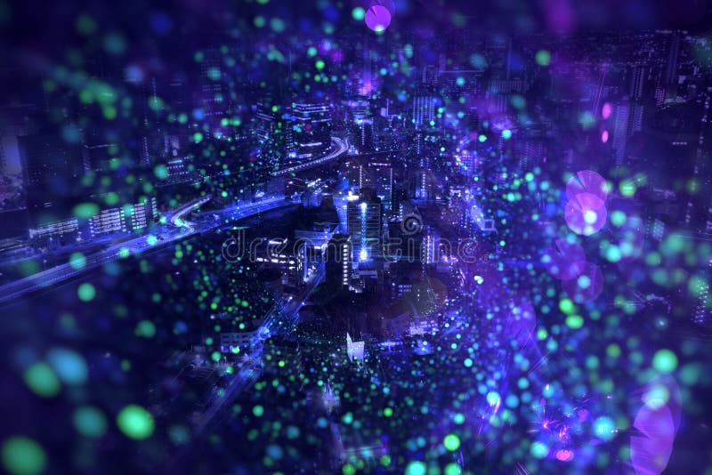 Fast Internet Connection in the City at Night Stock Illustration ...