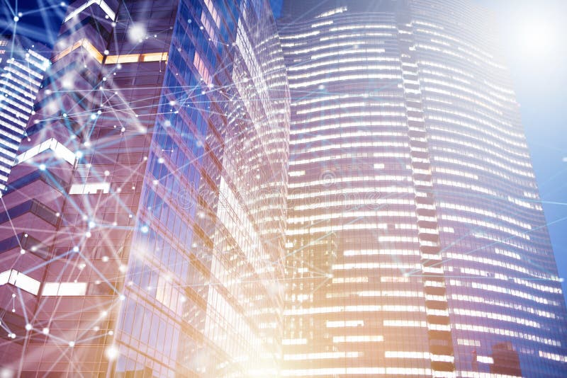 Fast Connection in the City at Night. Abstract Technology Background ...