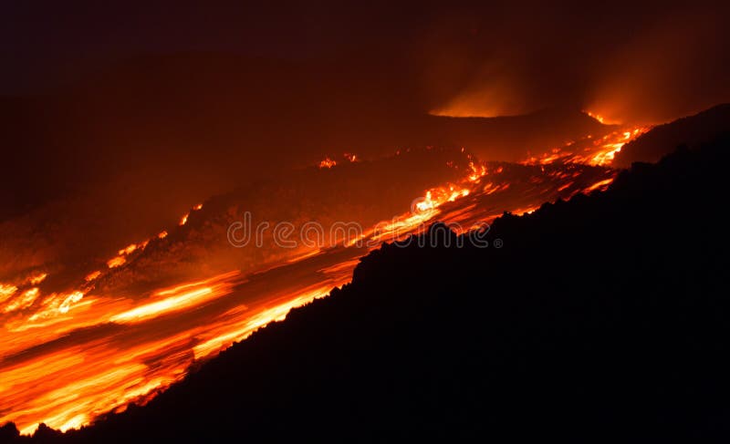 Fast Lava Flow on Etna Volcano Erupting Stock Image - Image of river ...