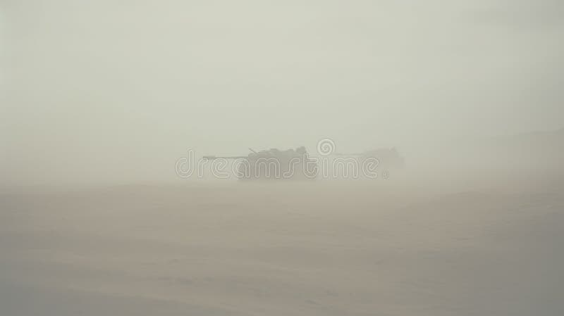 Fast Military Tanks Moving on Desert Dunes and Creating a Dusty Path ...