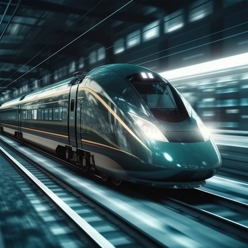 Fast Modern Express Passenger Train on High Speed Railway Moving from ...