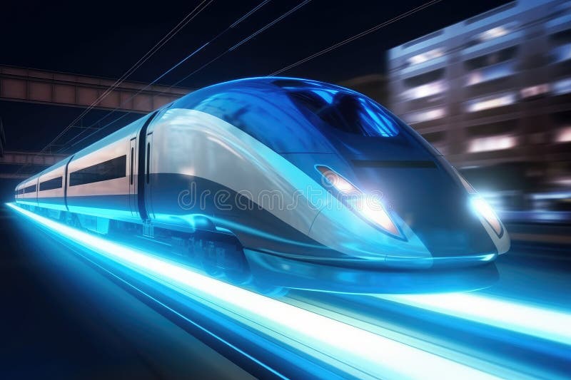Fast Modern Train Moving through the City the Night. Generative AI ...