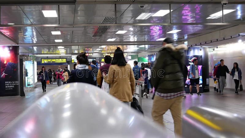 Fast Motion of Commuters Walking Inside MRT Station during Rush Hour ...