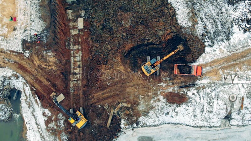 Fast Motion of Digging Machines Working at the Excavation Site Stock ...