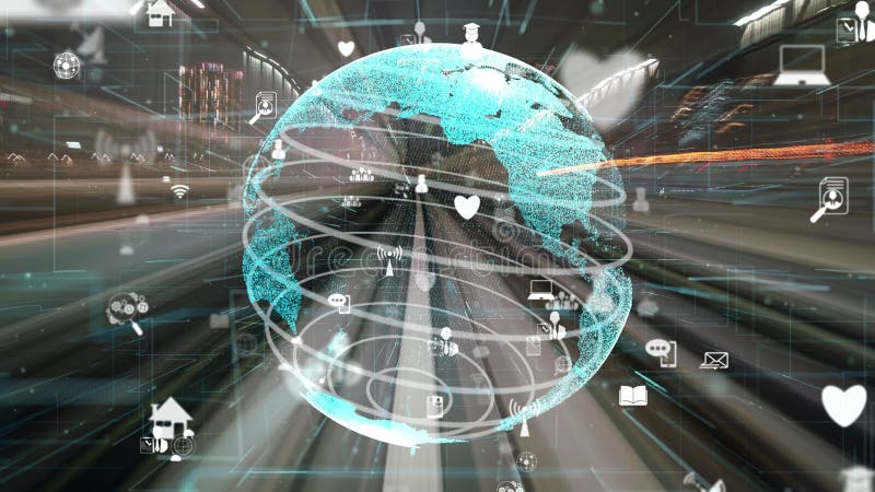 Fast Motion Digital Data Flow on Road with Global Network Graphic ...